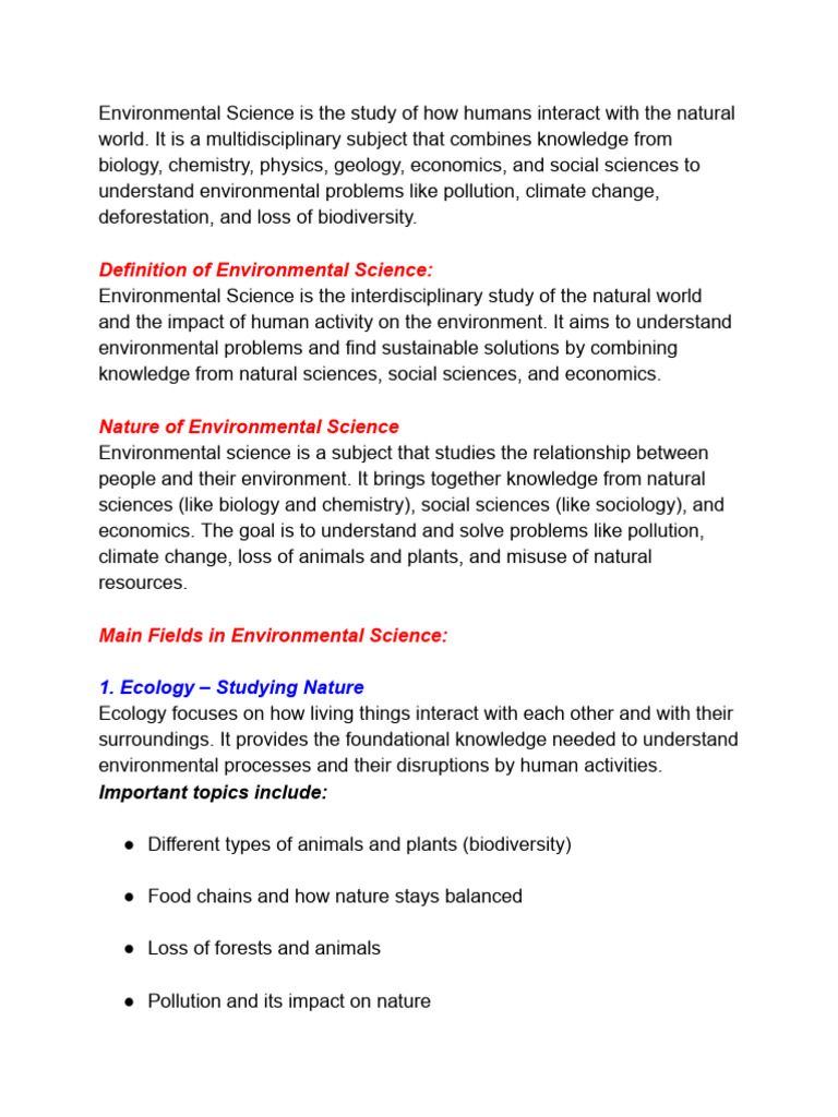 1st Notes of Environmental Science-1 | PDF | Environmental Science ...