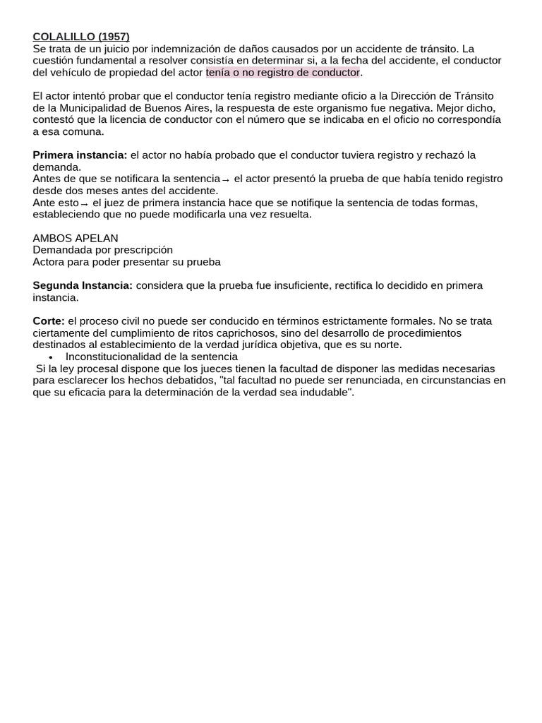 Fallo Colalillo: Indemnización y Registro | PDF