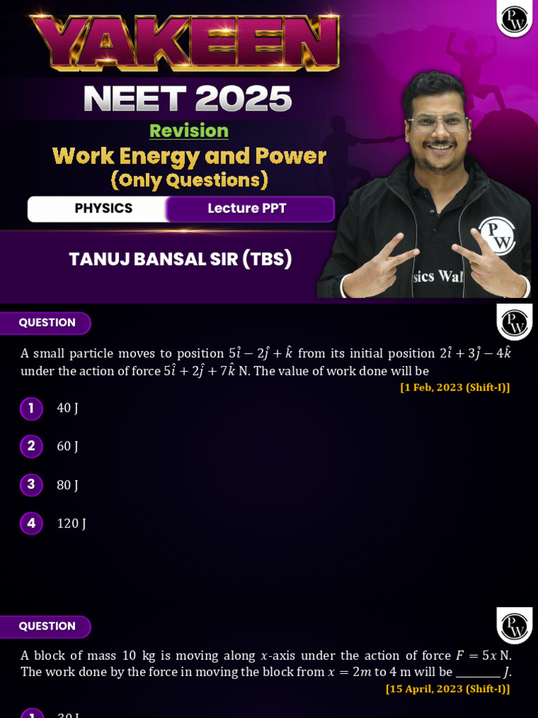 Only Questions Blank PDF Revision Lec Work Energy and Power Phy | PDF | Force | Friction