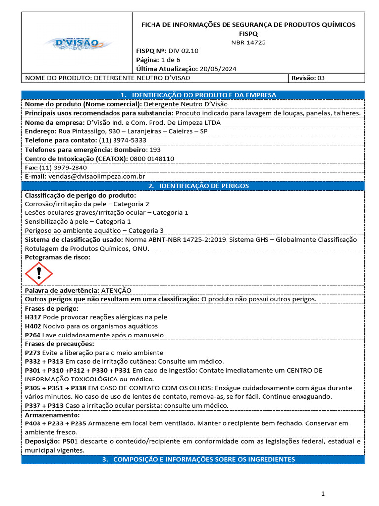 Fispq - D'visão Detergente Neutro | PDF | Desperdício | Cloreto de polivinila (PVC)
