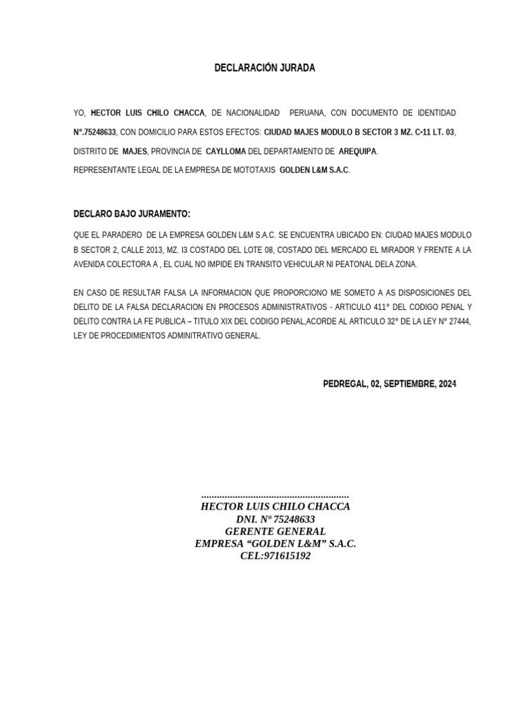 DEClARACION JURADA | PDF
