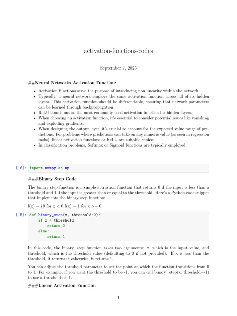 Neural Networks Activation Functions 1694135997 | PDF | Algorithms | Machine Learning