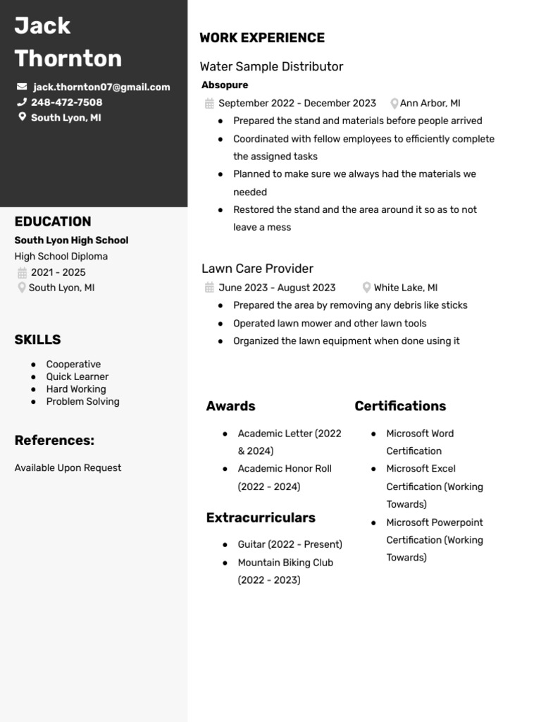 Jack Thornton Resume | PDF