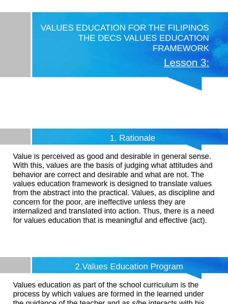 Values Education For The Filipinos The Decs Values Education Framework ...