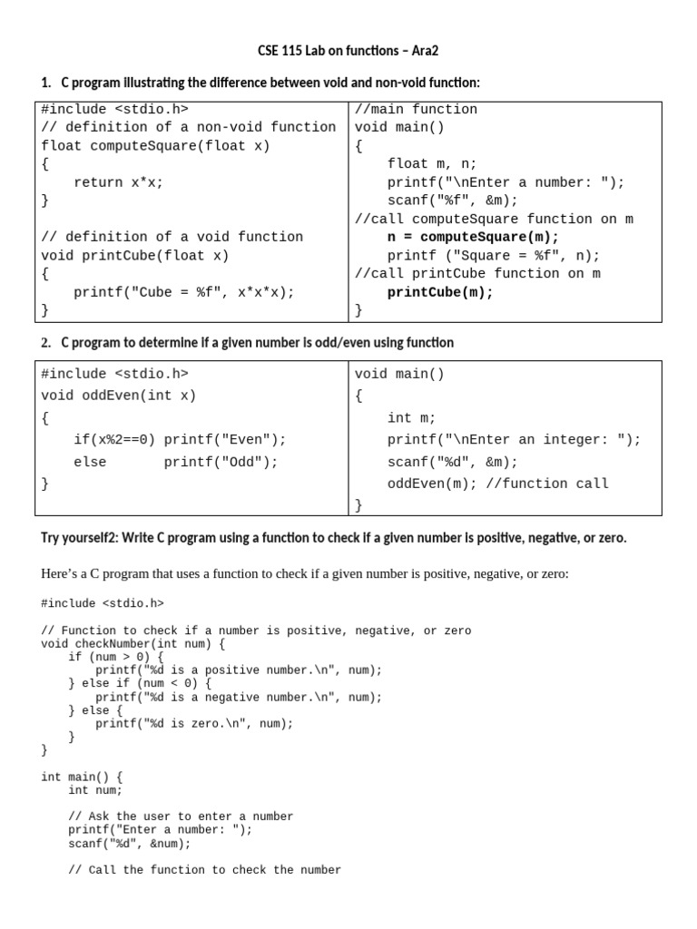 cse115-lab-manual-12-function | PDF | Integer (Computer Science) | Computer Programming