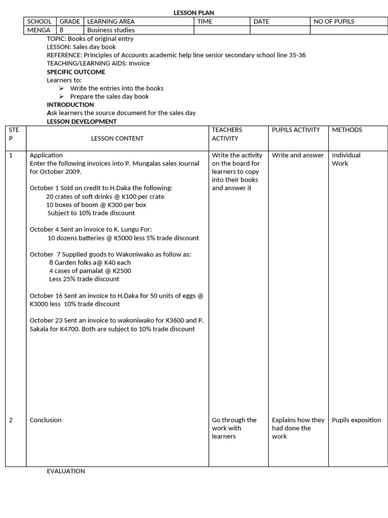Sales Day Book Lesson Plan 3 | PDF | Behavior Modification | Human ...