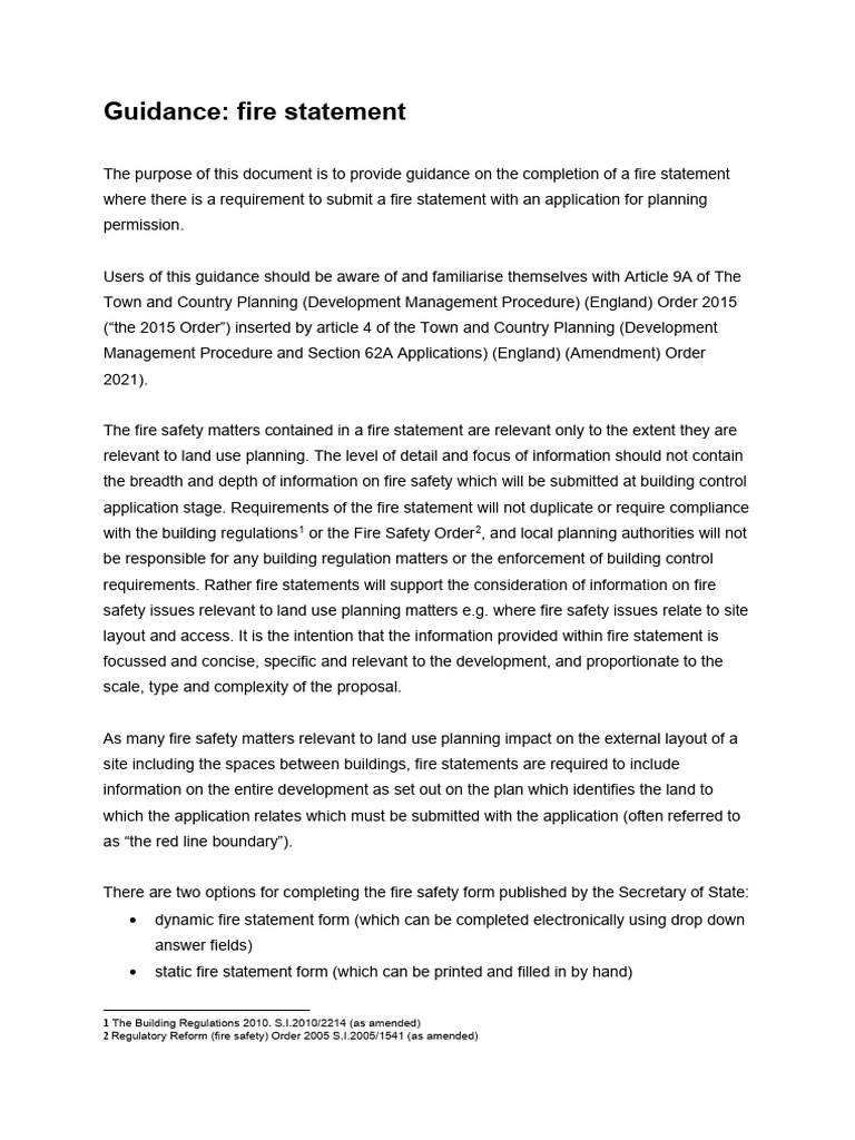 Fire Statement Form - Guidance | PDF | Fire Sprinkler System