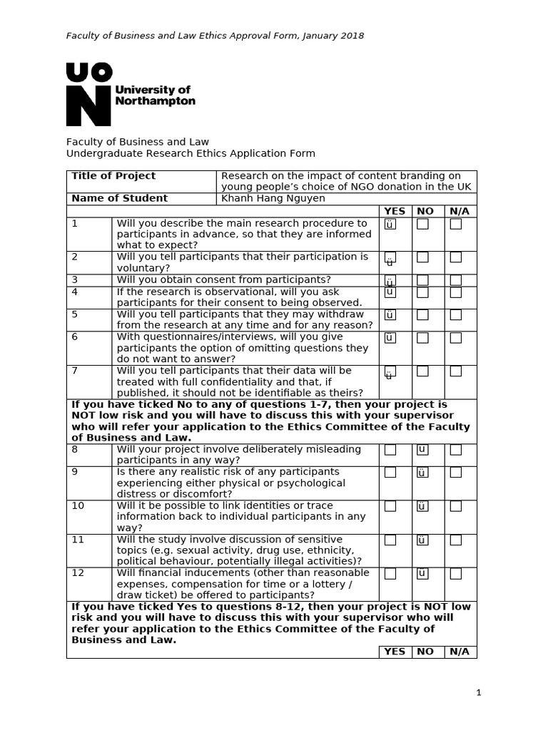 Annex 1 UG Ethics Application Form | PDF