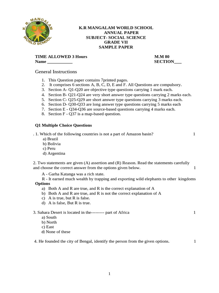 Sample Paper SST | PDF