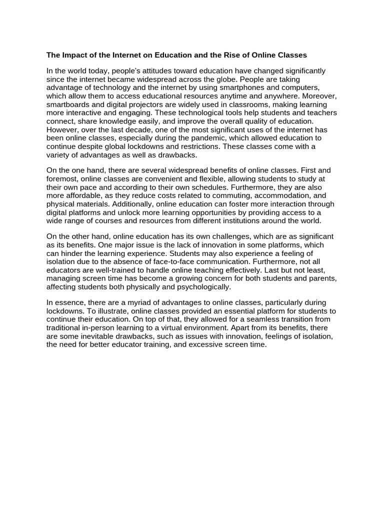 The Impact of The Internet On Education and The Rise of Online Classes ...