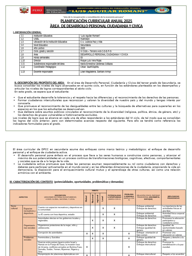 Pca Dpcc Tercero Lili Ie Lar 2025 Pdf Las Emociones Entorno Natural 6297