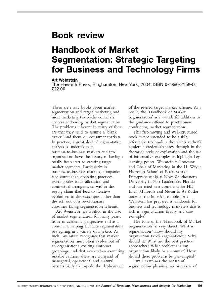 1.handbook of Market Segmentation Strategi | PDF | Marketing | Market ...