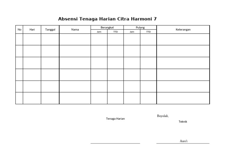 Absensi Tenaga Harian Ch 7 (1) | PDF