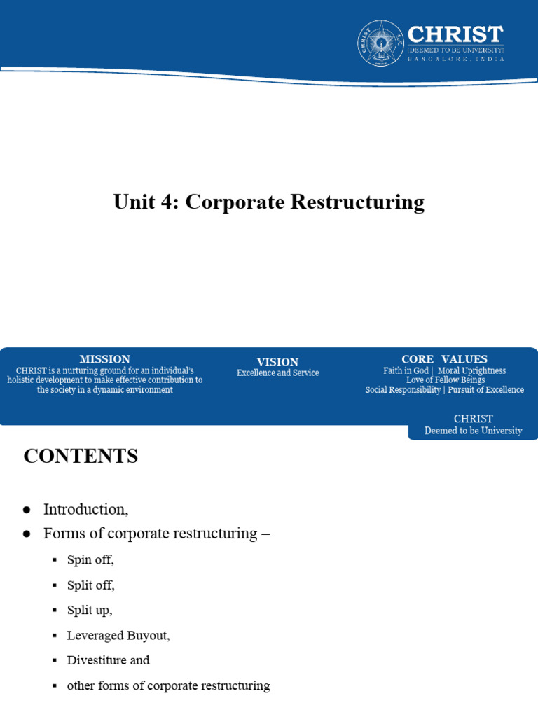 Unit 4 Corporate Restructuring | PDF | Leveraged Buyout | Takeover