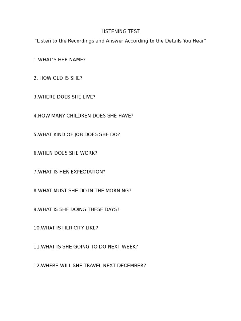 Listening Test Sheet For 12 Graders | PDF