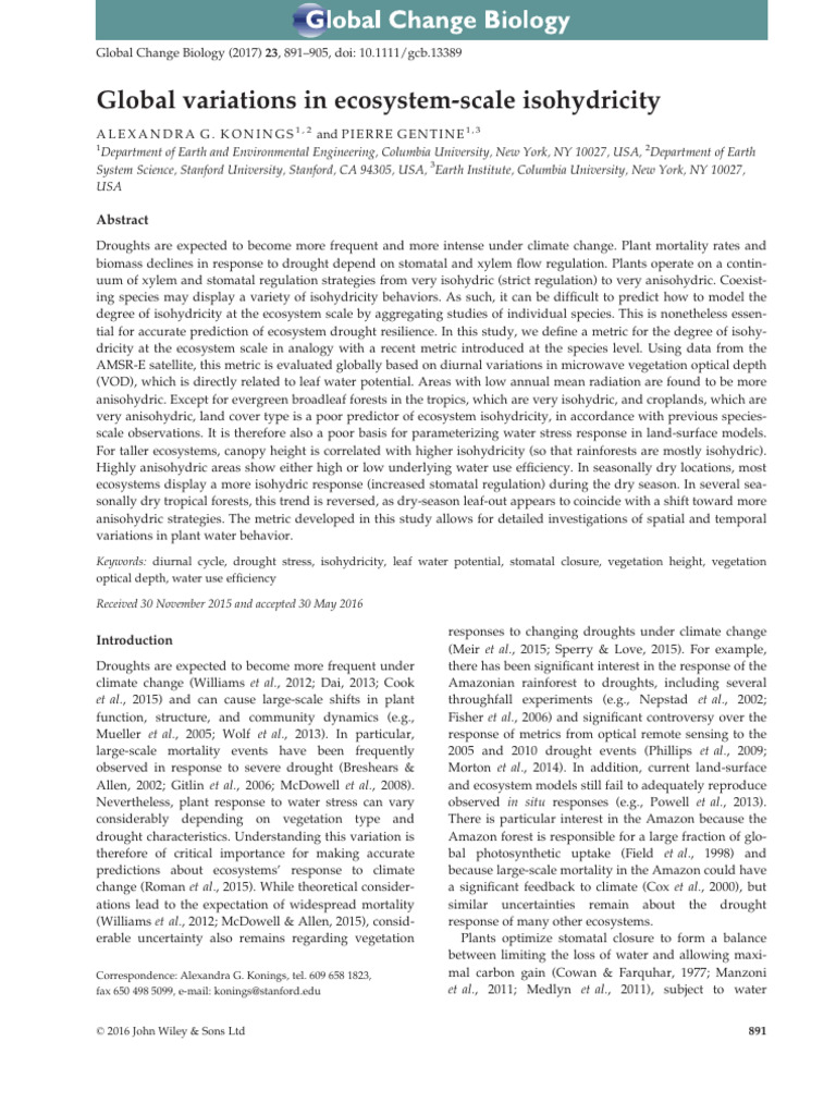 Global Change Biology - 2016 - Konings - Global Variations in Ecosystem ...