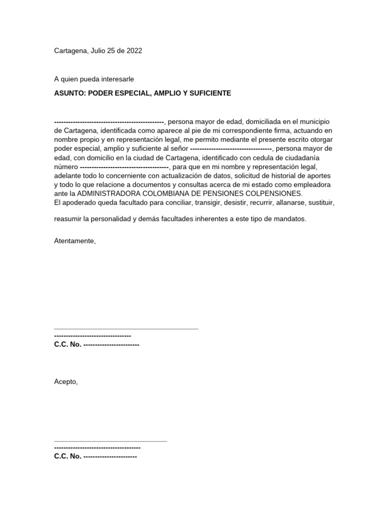 Modelo PODER COLPENSIONES | PDF