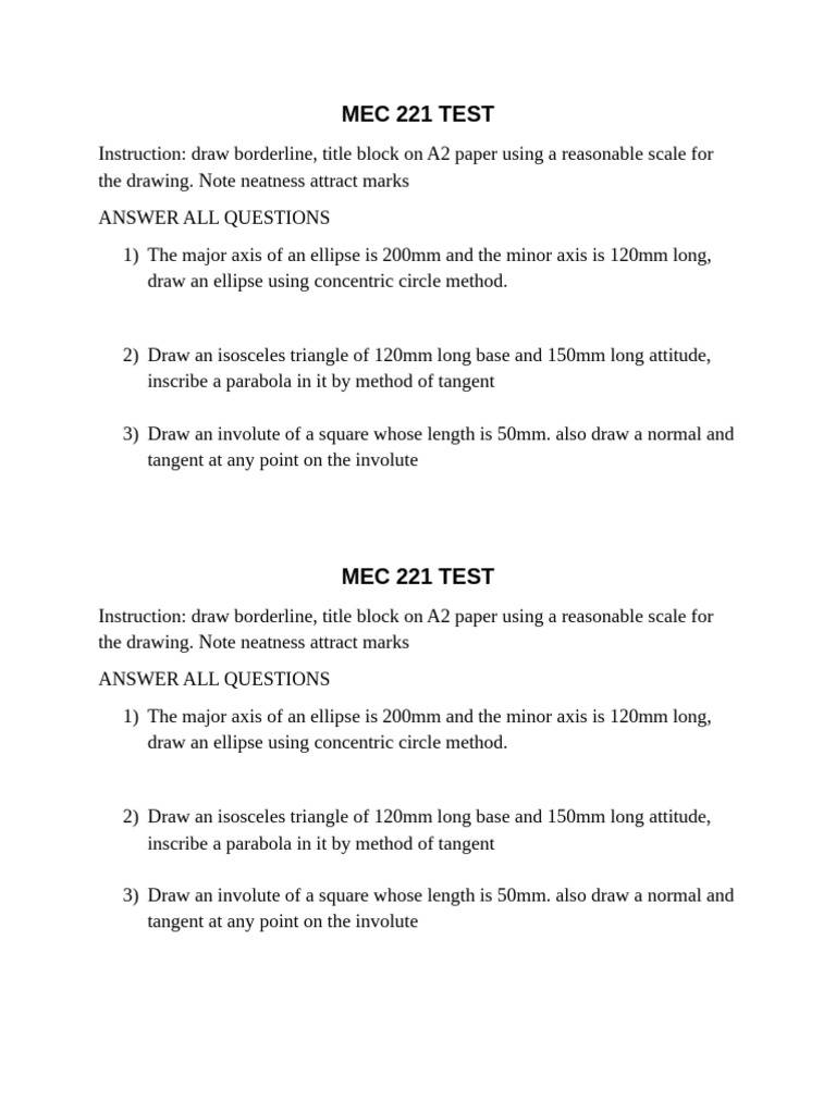 MEC 221 Drawing Test Instructions | PDF