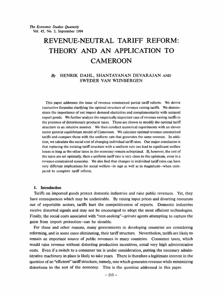 Revenue-Neutral Tariff Reform in Cameroon | PDF | Taxes | Tariff