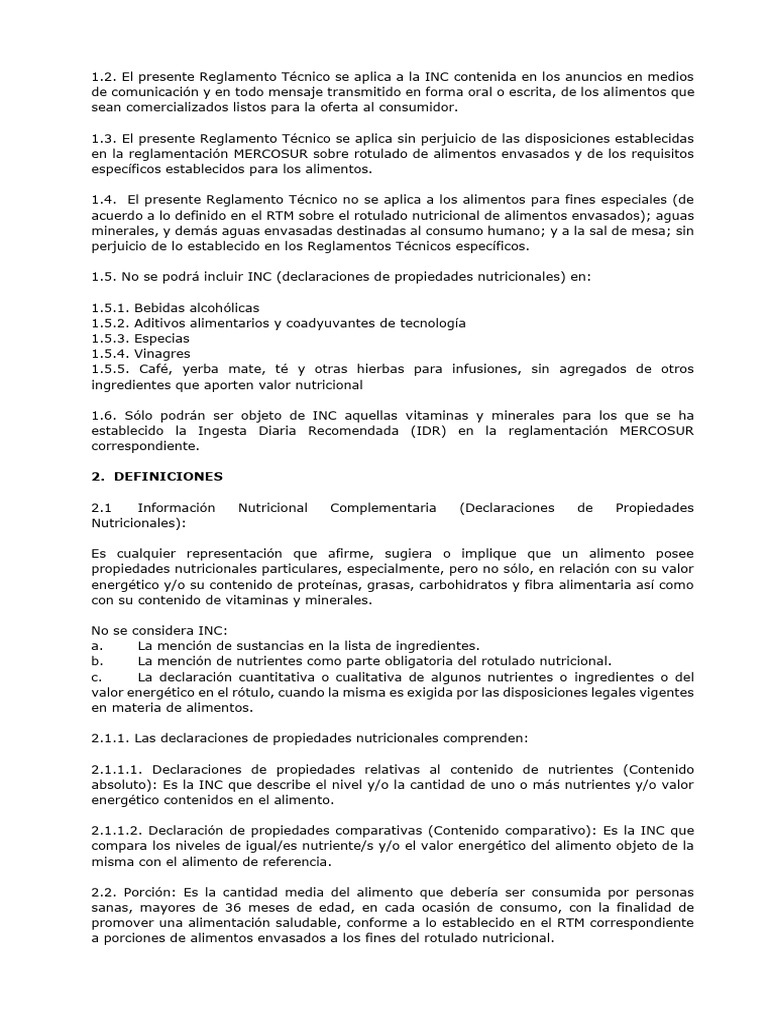 INC CAA Capitulo V | PDF | Energía alimentaria | Etiqueta de información nutricional