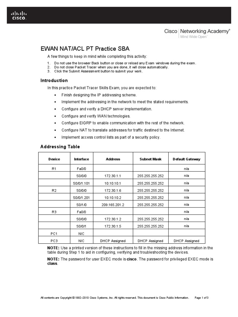 En EWAN PT Practice SBA Instructions | PDF | Ip Address | Wide Area Network