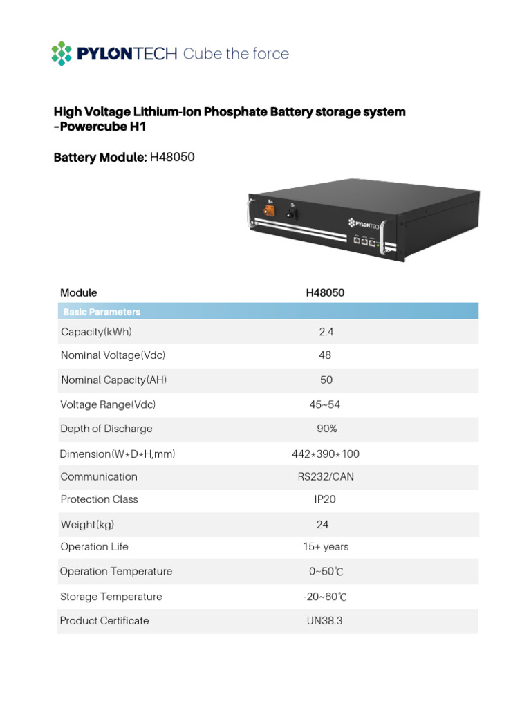 Pylontech H48050 2.4kWh-Datasheet | PDF | Lithium Ion Battery | Energy ...