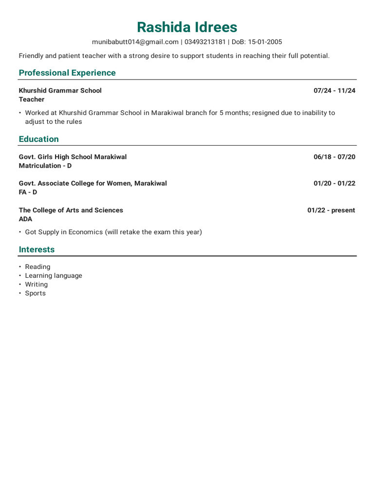 Rashida Idrees - Resume | PDF