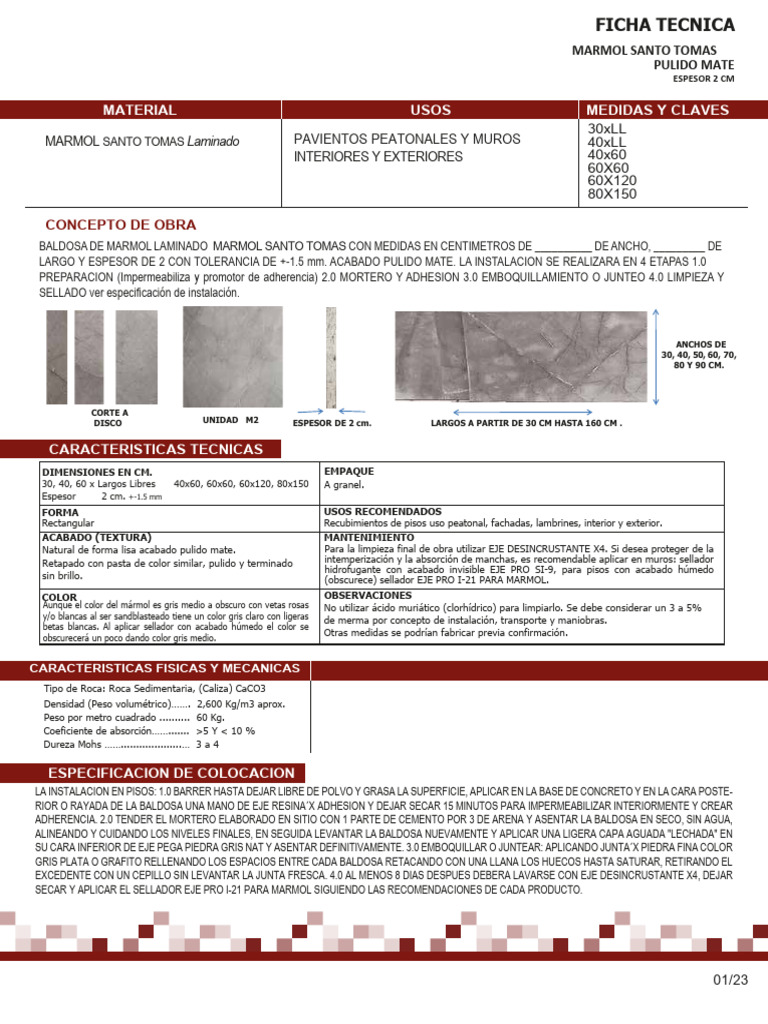 EJE SANTO TOMAS Pulido Mate | PDF | Mármol | Materiales