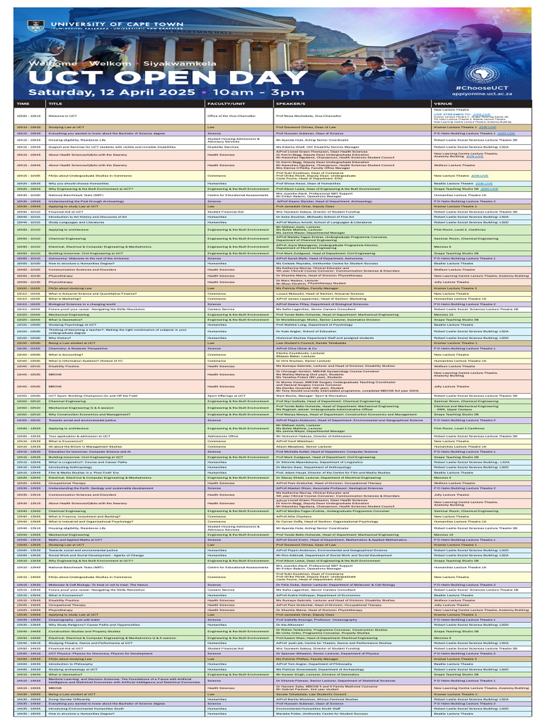 Uct Open Day 2025 Programme | PDF
