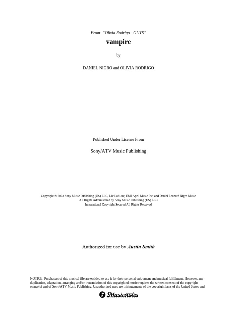 Olivia Rodrigo's "Vampire" Lyrics | PDF | Intellectual Property Law ...