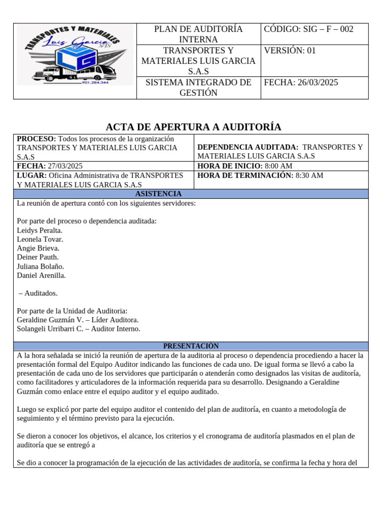 Acta de Apertura A Auditoria | PDF | Auditoría