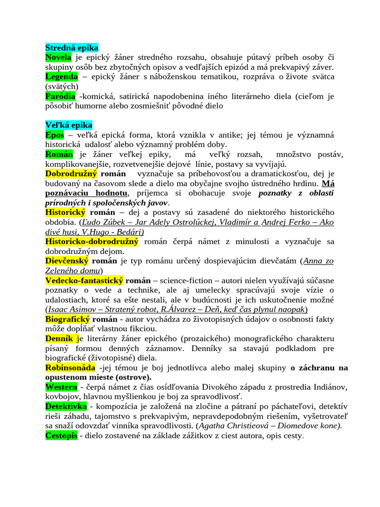Literárne Pojmy č. 4 - Stredná a Veľká Epika | PDF