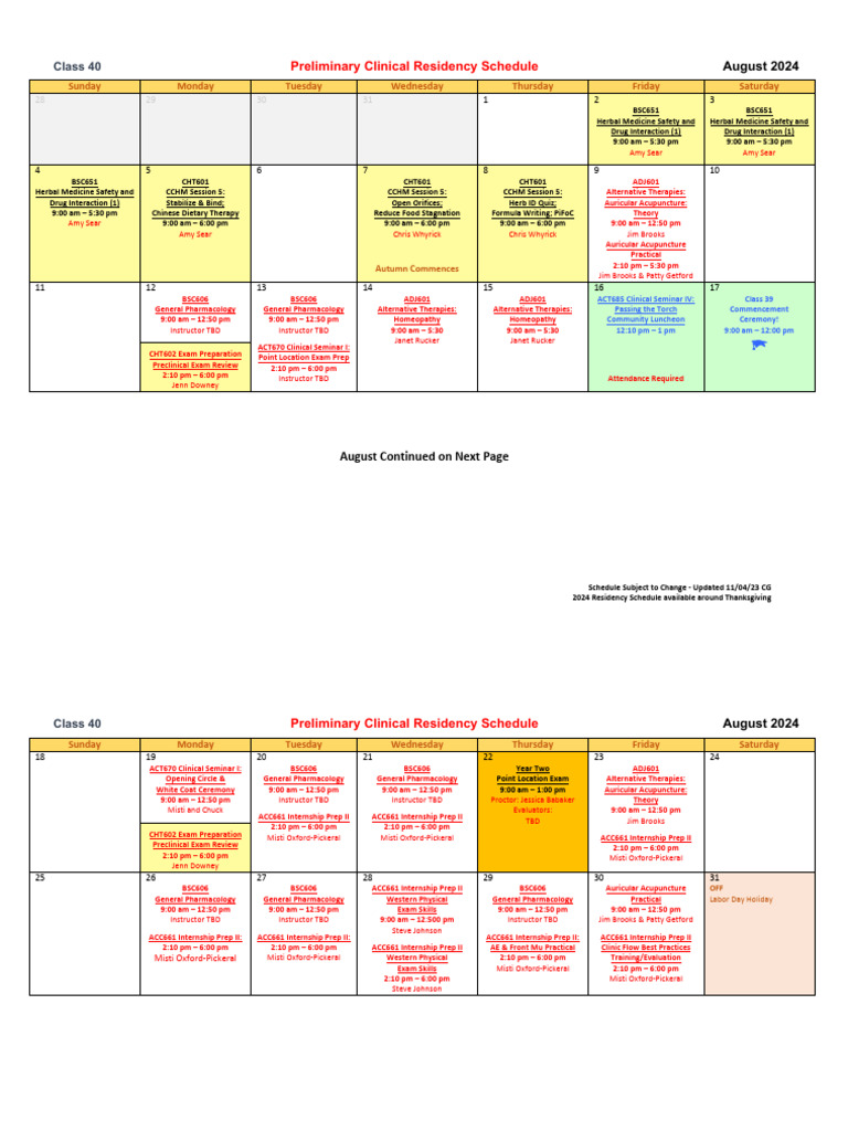 40s Preliminary Fall Schedule | PDF | Pharmacology | Medicine