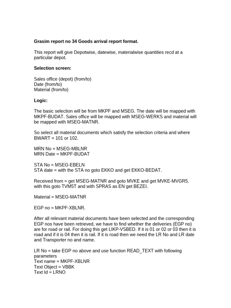 Goods Arrival Report Format Overview | PDF