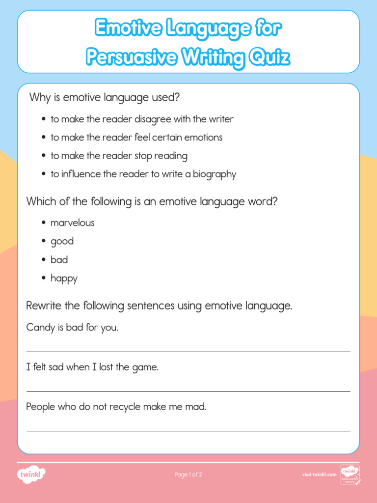 Emotive Language For Persuasive Writing Quiz | PDF