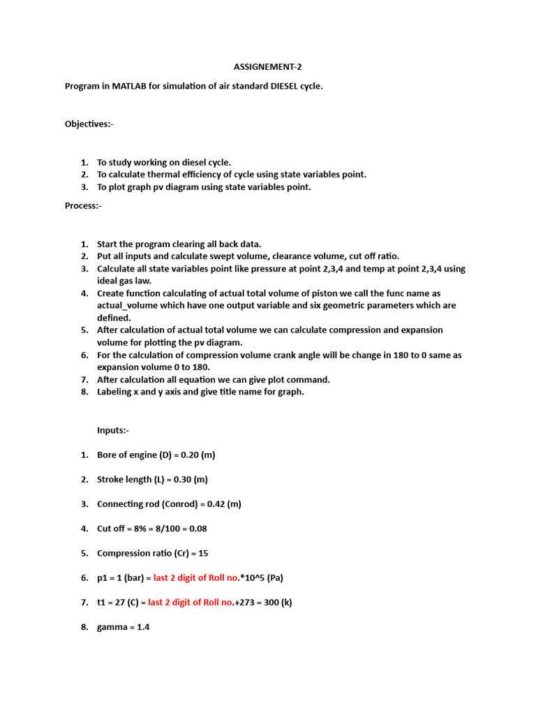 MATLAB Simulation of Diesel Cycle | PDF