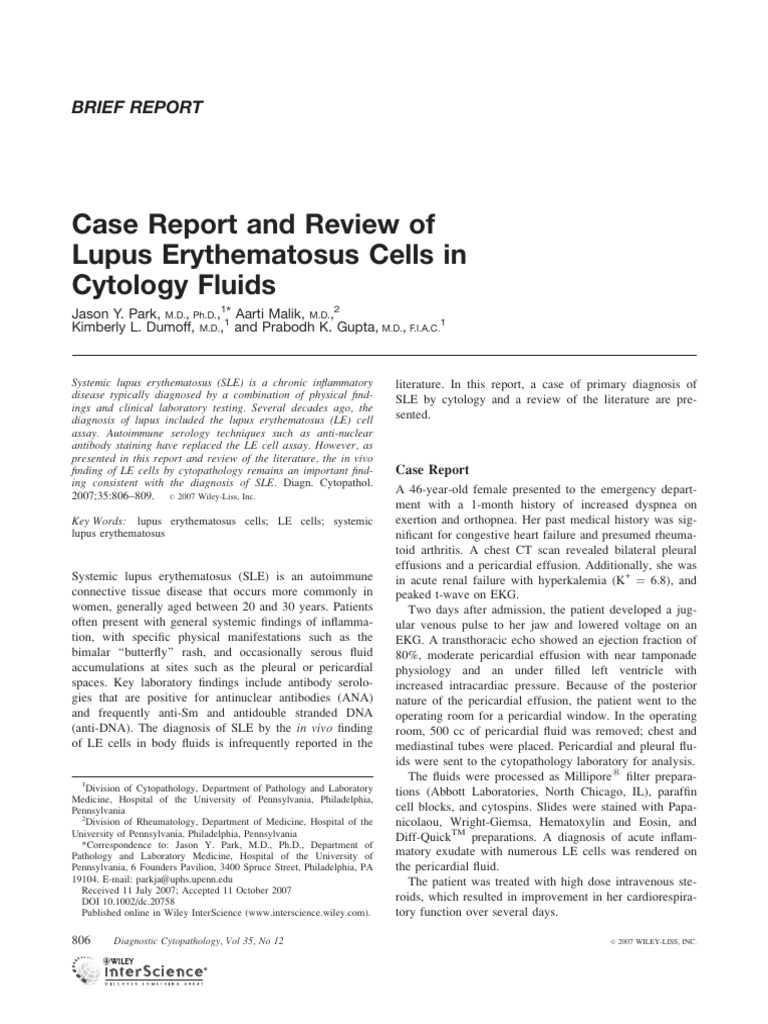 Diagnostic Cytopathology - 2007 - Park - Case Report and Review of ...