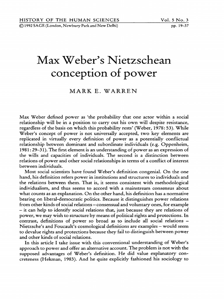 Weber's Power Concept: A Nietzschean Critique | PDF | Max Weber ...