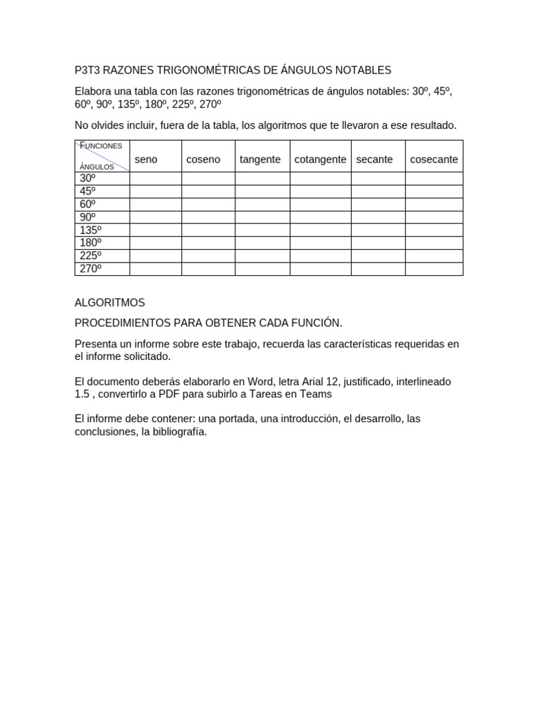 p3t3 Razones Trigonometricas de Angulos Notables. | PDF