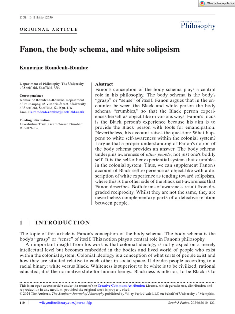 Fanon’s Body Schema and Colonial Ideology | PDF | Experience ...