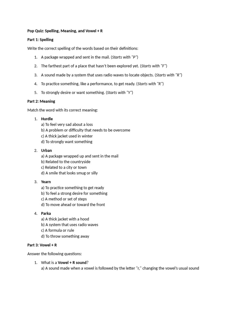Pop Quiz Grade 6 1 | PDF