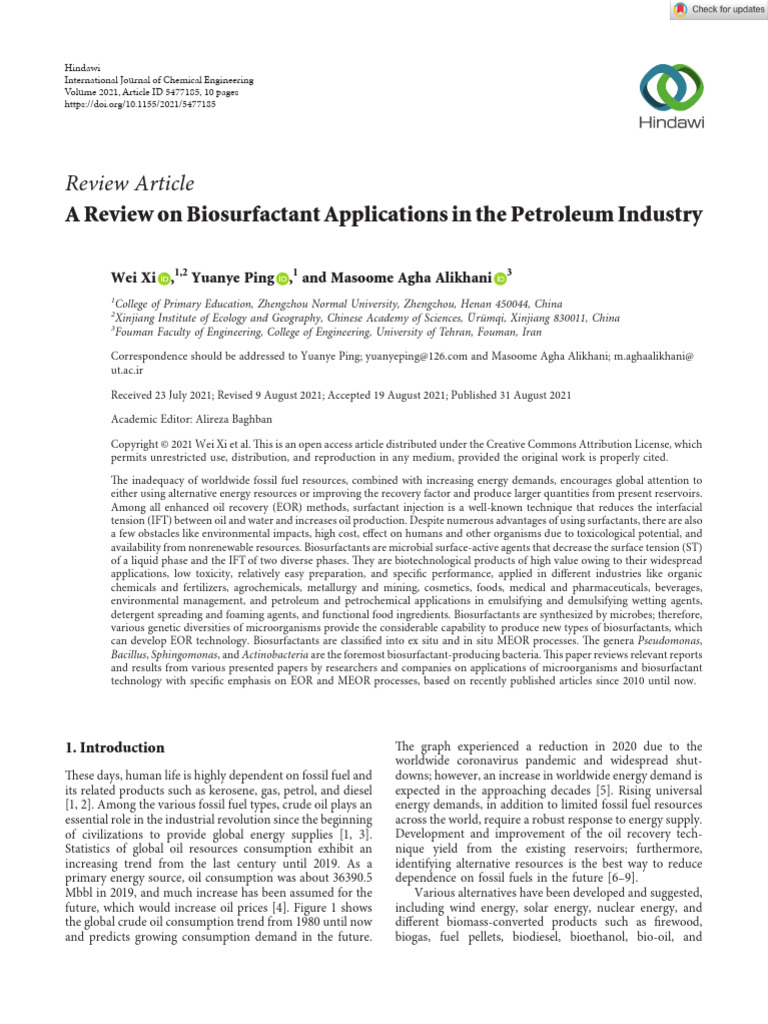 A Review On Biosurfactant Applications in The Petroleum Industry | PDF ...