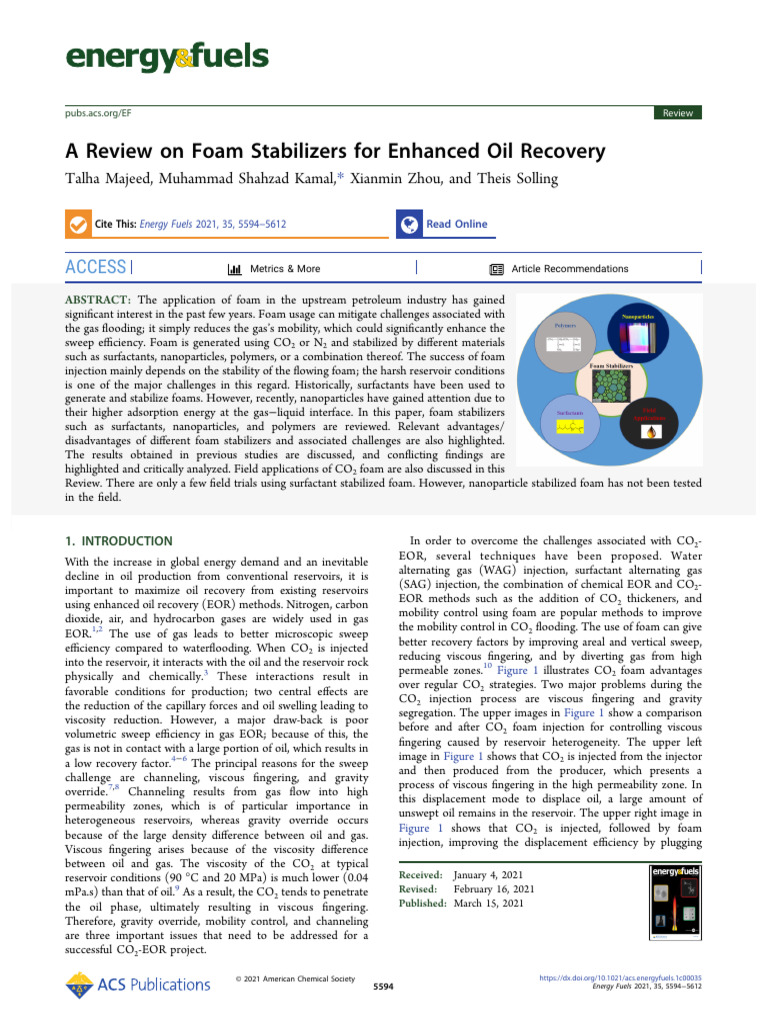 A Review On Foam Stabilizers For Enhanced Oil Recovery | PDF ...
