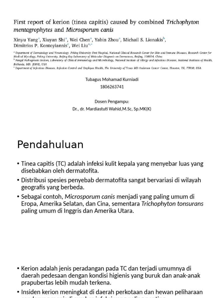 Kerion Tinea Capitis: Kasus dan Diagnosis | PDF