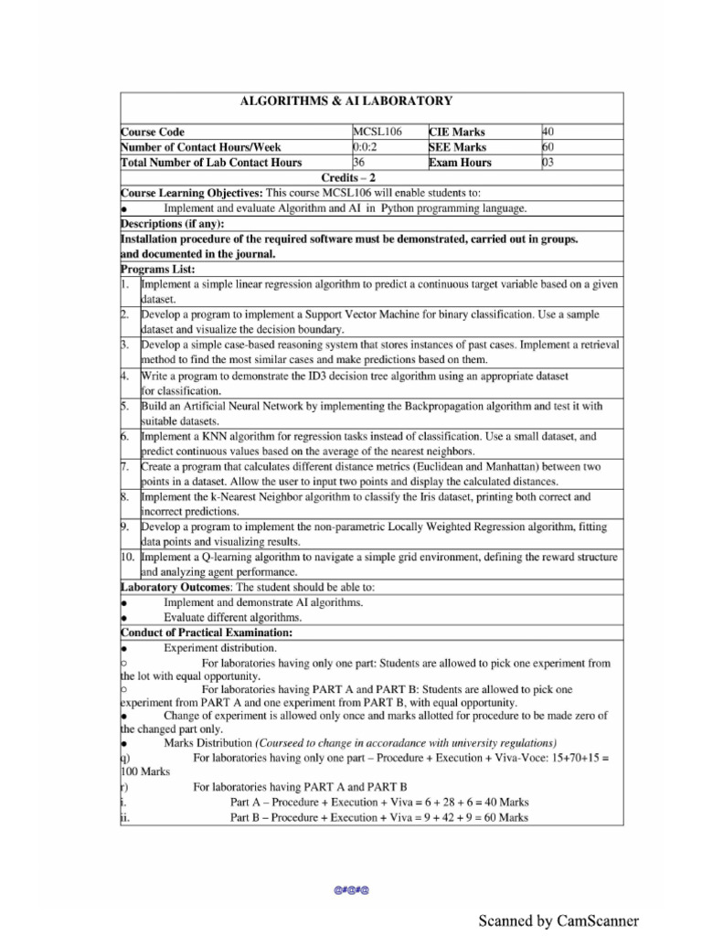 AIML Lab Syllabus | PDF