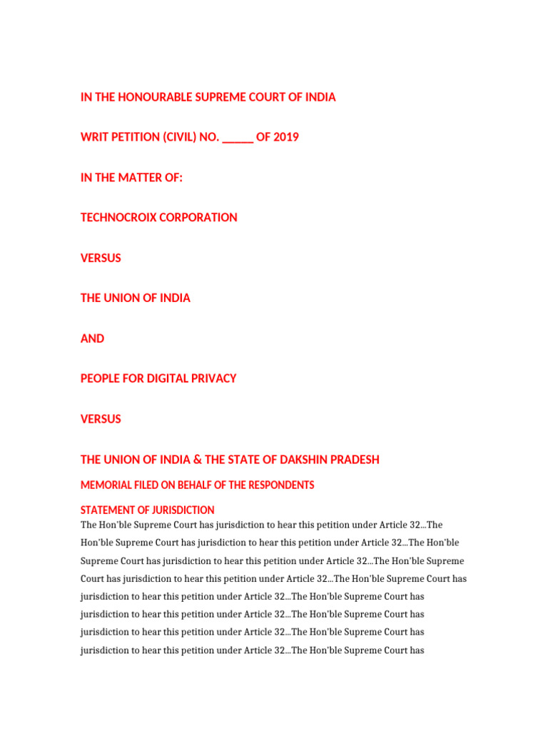 Respondent_Memorial_Draft | PDF | Constitution | Petition