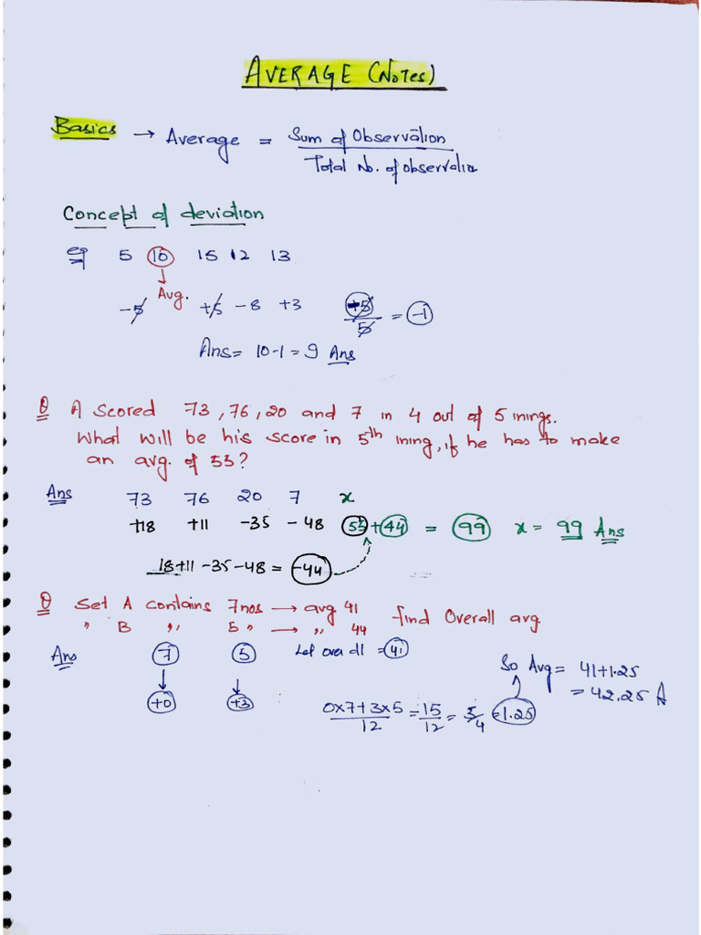 Average Revision Notes | PDF