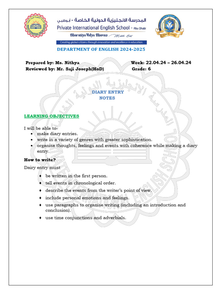 Diary Entry Writing Guide for Students | PDF
