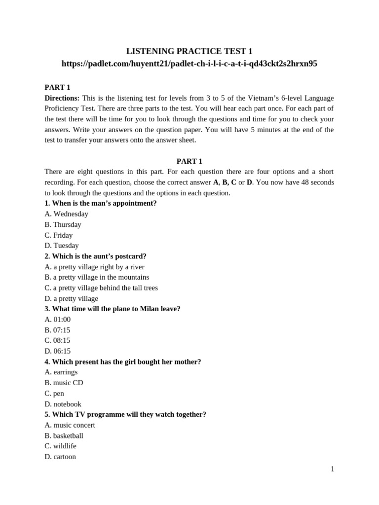 Listening Practice Test Overview | PDF | Aurora | Sleep
