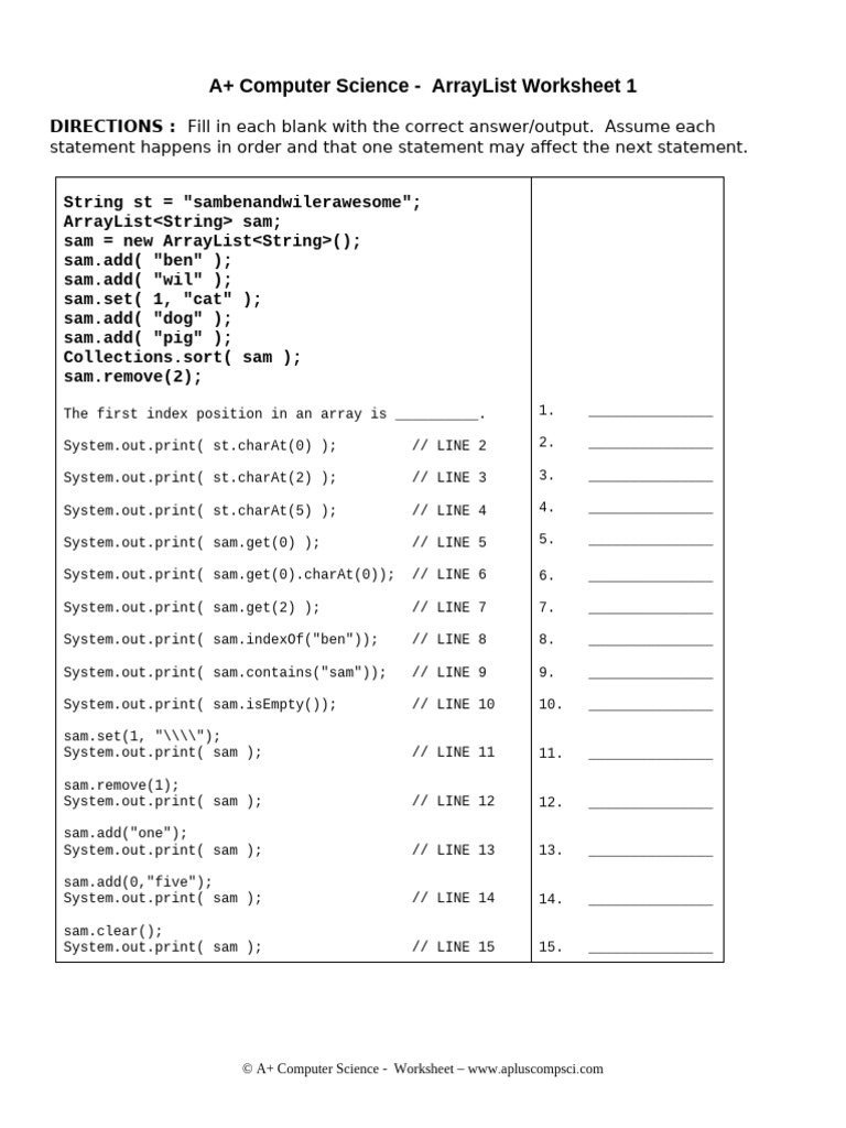 Arraylist Worksheet1 Java Aplus-2 | PDF